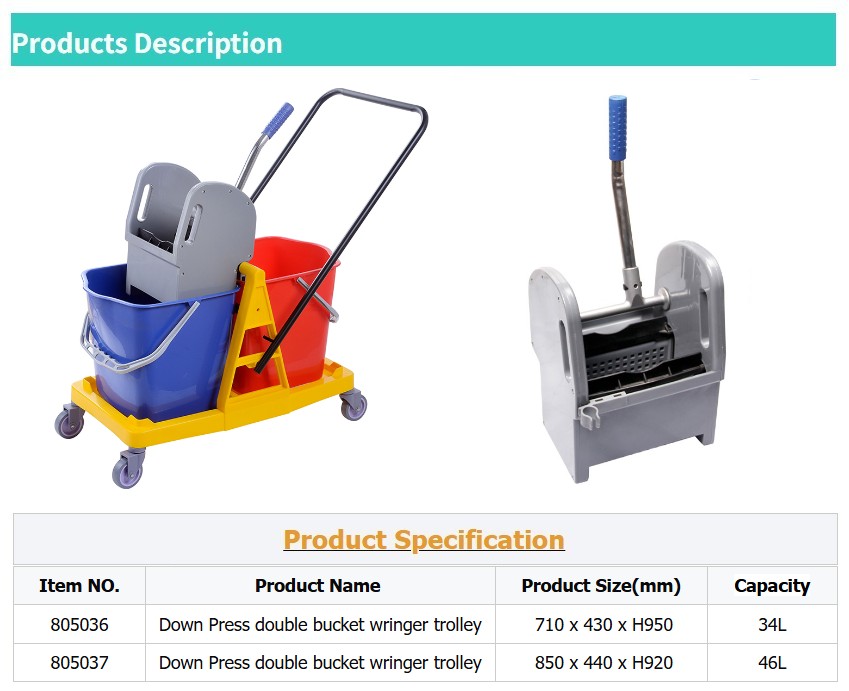 Plastic Double Buckets Mop Trolley with Down Press Wringer - Buy 34 ...